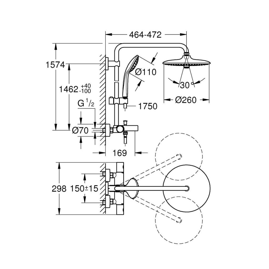 Grohe Euphoria System 260 Duvara Monte Termostatik Banyo Bataryalı Duş ...